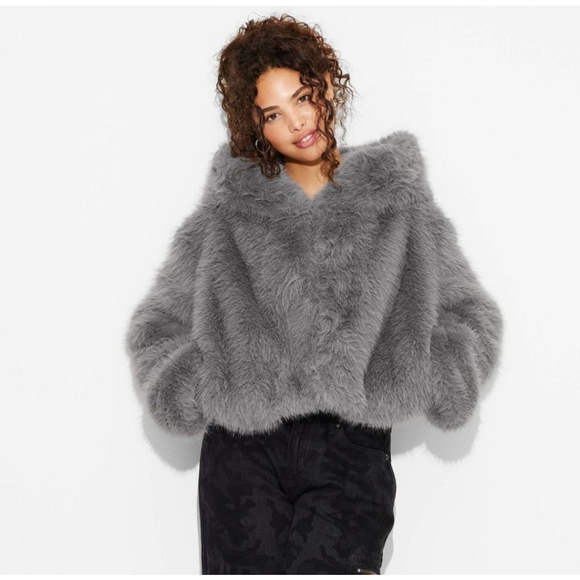 wild fable | Jackets & Coats | Wild Fable Faux Fur Jacket Size Xl Gray ...